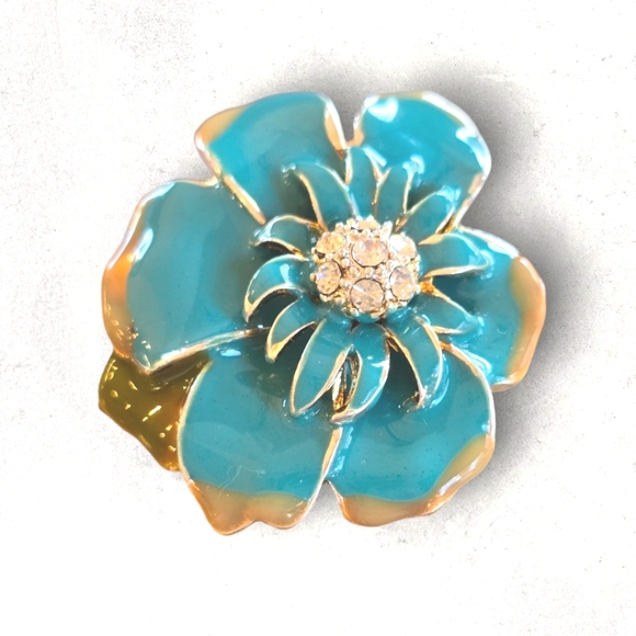 Jewelry | Vintage Teal Enamel Rhinestones Brooch | Poshmark